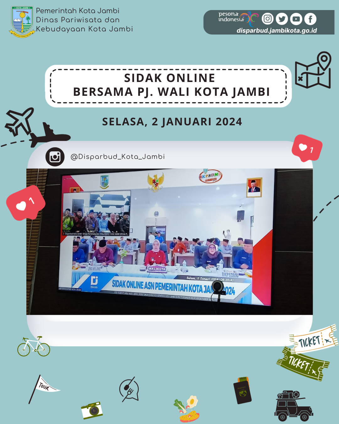 Dinas Pariwisata dan Kebudayaan Kota Jambi mengikuti Sidak Online di Hari Pertama Kerja Tahun ...